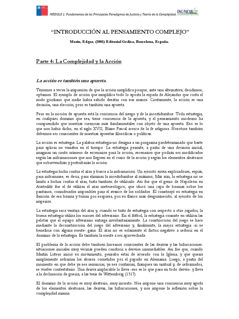 Texto Cap 4 La Complejidad y La Accion Edgar Morin | PDF | Complejidad | Aleatoriedad