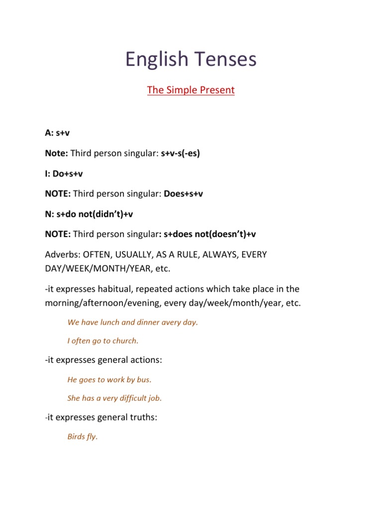 English Tenses: The Simple Present | Download Free PDF | Grammatical ...