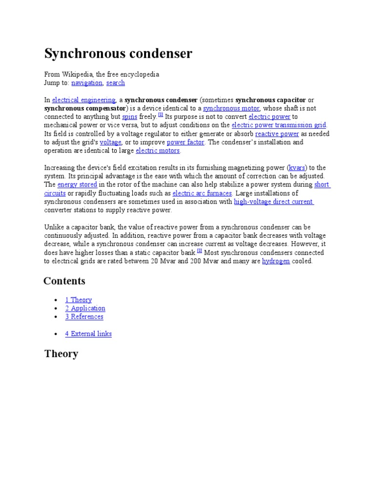 Synchronous Condenser: Synchronous Compensator) Is A Device Identical ...
