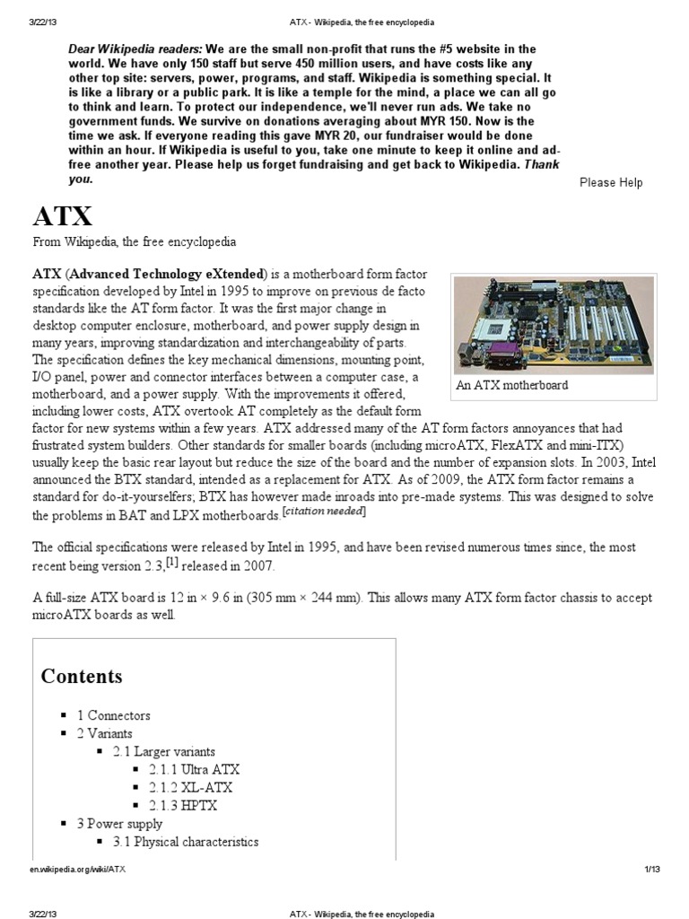 ATX - Wikipedia, The Free Encyclopedia | PDF | Electrical Engineering ...