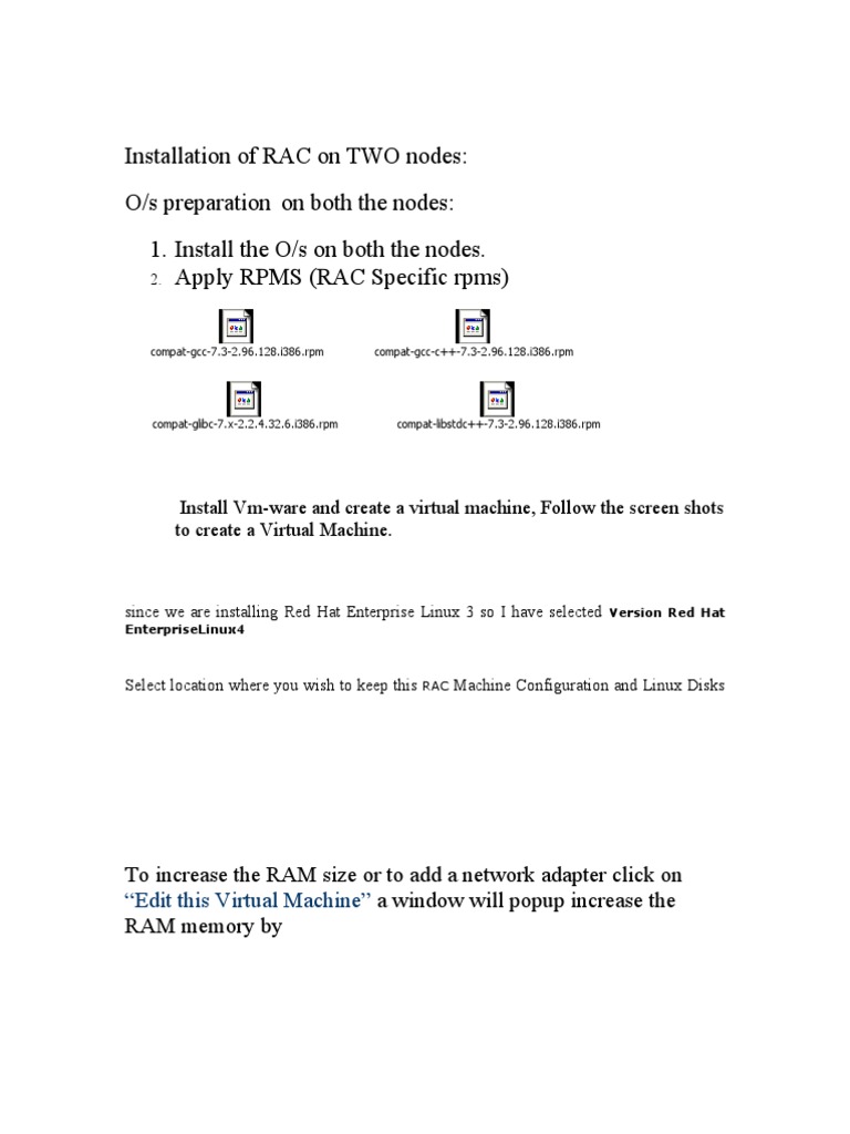Installation of RAC On TWO Nodes: O/s Preparation On Both The Nodes: 1 ...
