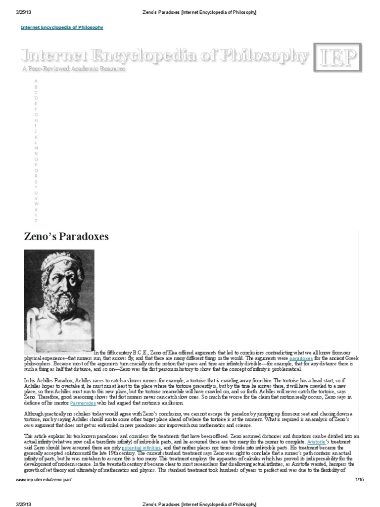 Zeno's Paradoxes (Internet Encyclopedia of Philosophy) | PDF | Infinity ...