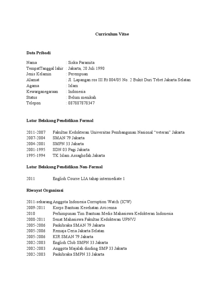 Curriculum Vitae | PDF | Ilmu Sosial | Pengembangan Diri