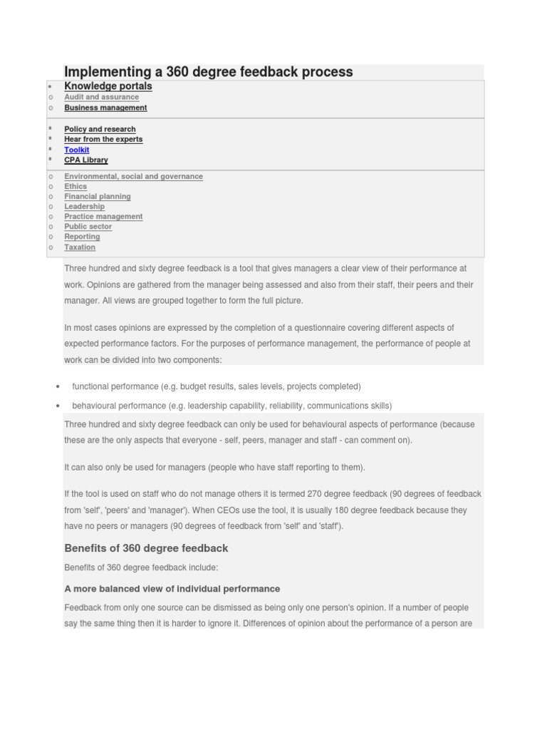 Implementing A 360 Degree Feedback Process | PDF | Competence (Human ...