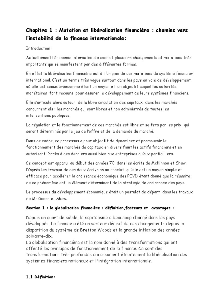 Globalisation financière et marchés internationaux | PDF | Banques ...