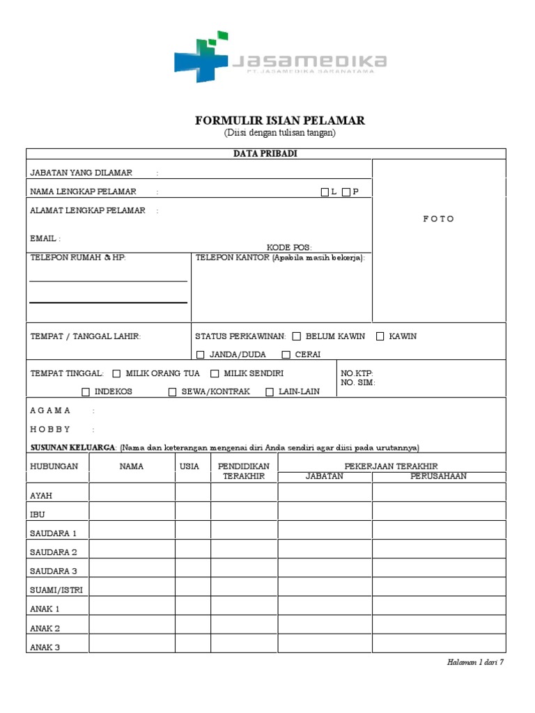 Form Isian Pelamar Format Baru