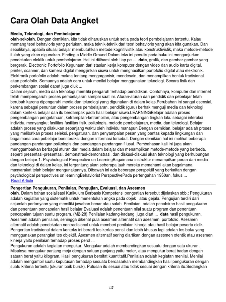 Cara Olah Data Angket Penelitian Kuantitatif | PDF