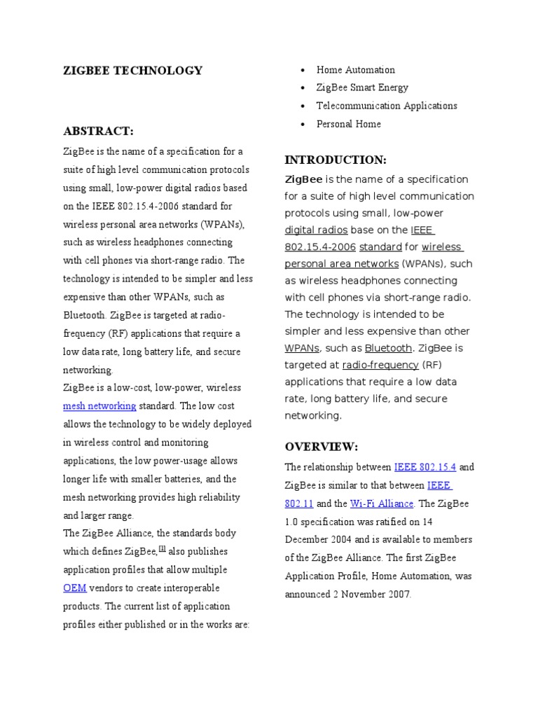 Zigbee Technology Cse Ieee Seminar Topic Idea Abstract | PDF | Network ...
