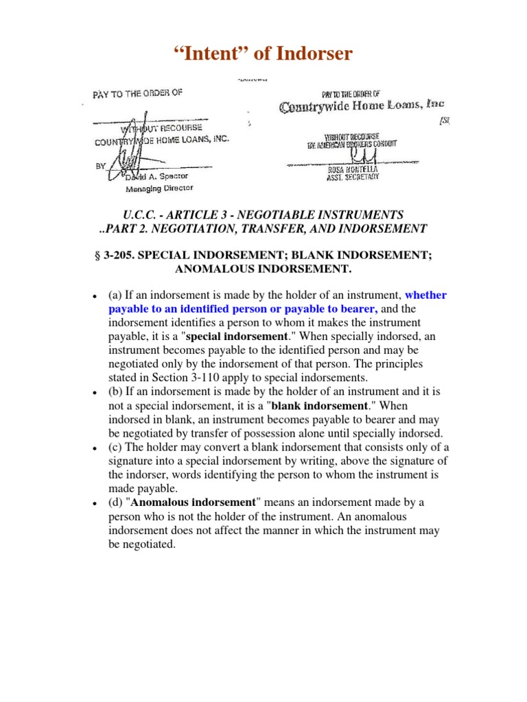 "Intent" of Indorser | PDF | Negotiable Instrument | Financial Services