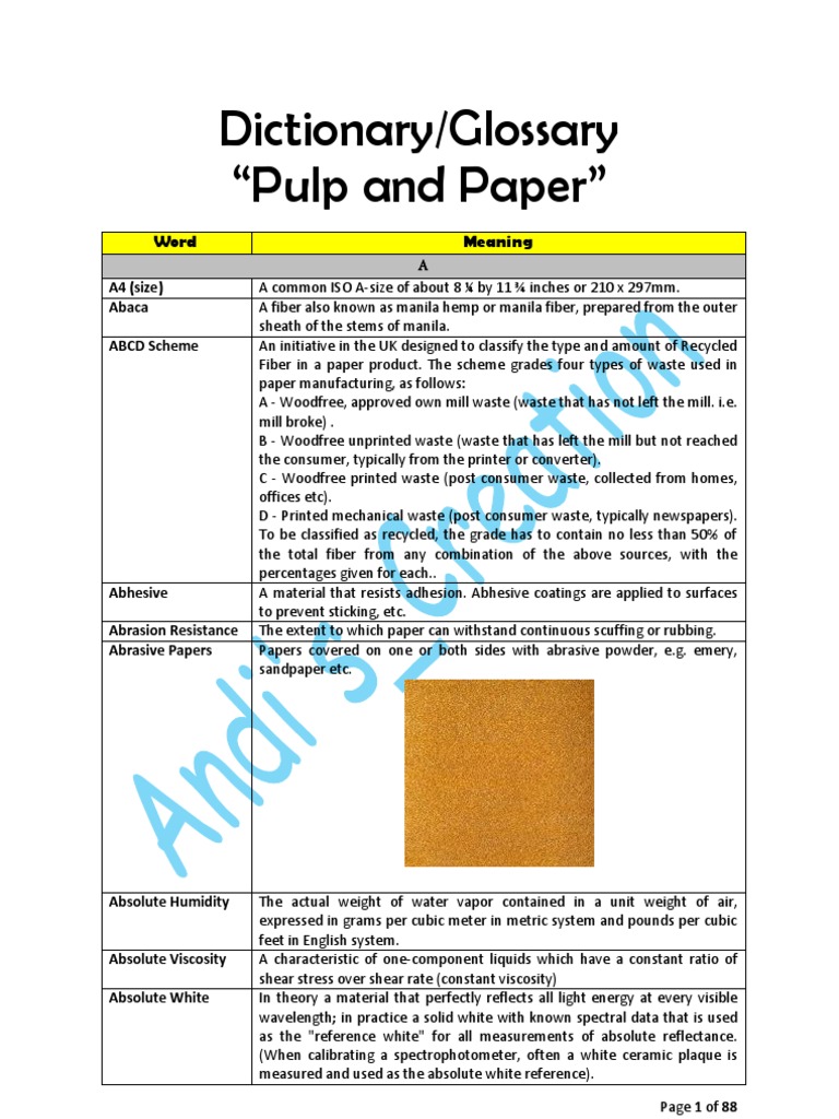 Pulp and Paper Dictionary (By Andi Lukman Hakim) | PDF | Pulp (Paper ...