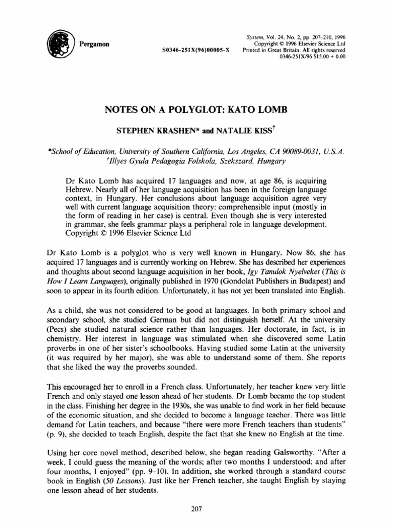Notes On A Polyglot: Kato Lomb | PDF | Language Acquisition | Linguistics