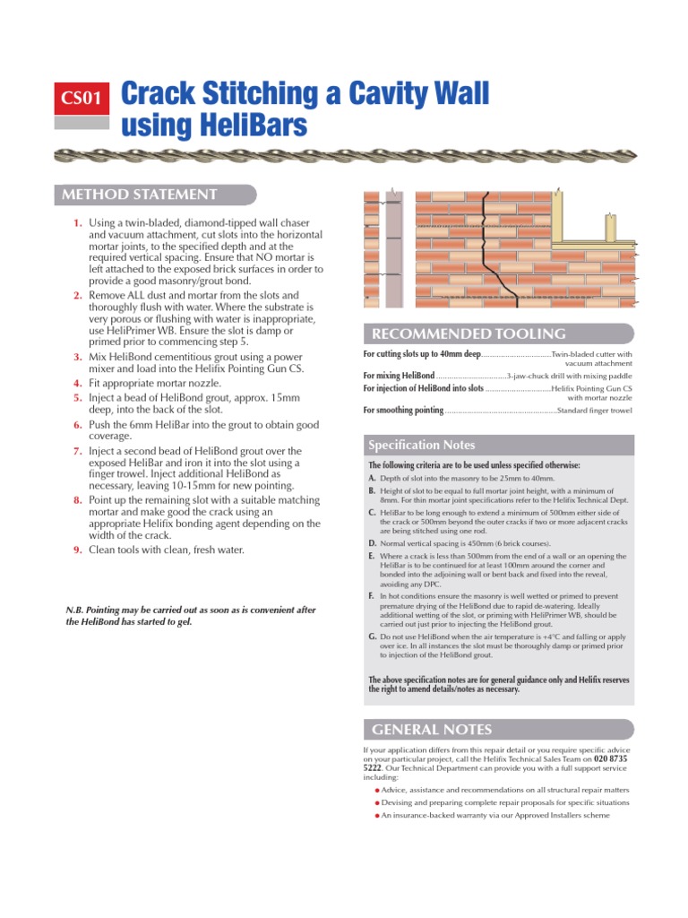 Helifix Complete Crack Stitching Repair Details | PDF | Masonry | Drill