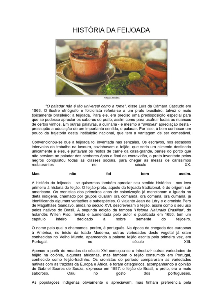 História Da Feijoada | PDF | Culinária | Brasil