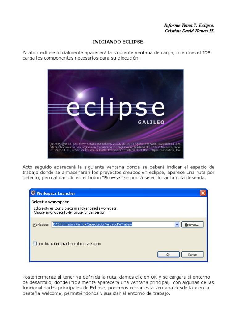 Tema 7 Eclipse (Cristian David Henao) | PDF | Eclipse (software) | Java (lenguaje de programación)
