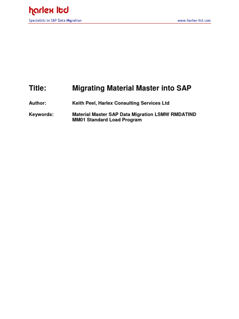 Migrating Material Master Data Into Sap | PDF | Computer Data | Computing