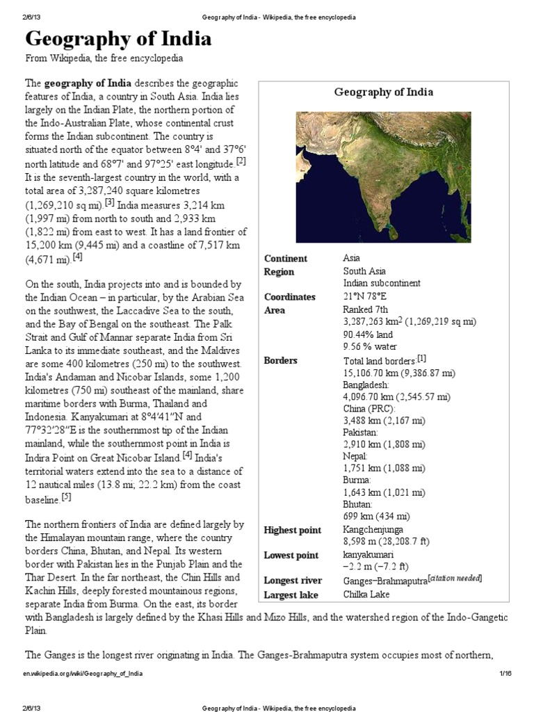 Geography of India - Wikipedia, The Free Encyclopedia PDF | PDF ...