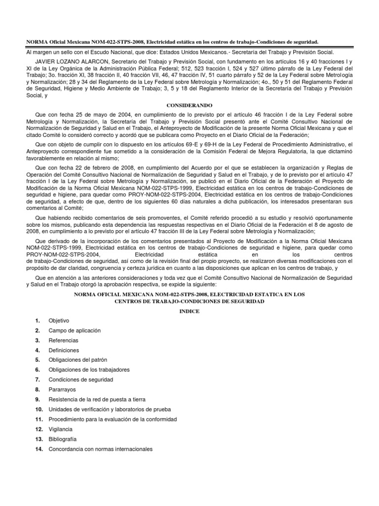 Nom 022 STPS 2008 | PDF | Electricidad | México