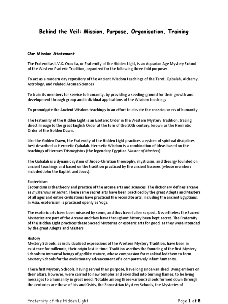 Fraternity of The Hidden Light - Mission, Purpose, Organisation ...