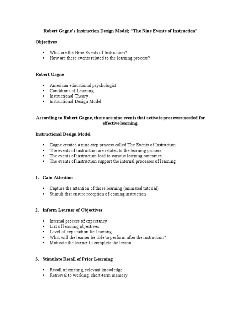 Robert Gagne's Instruction Design Model | PDF | Instructional Design ...