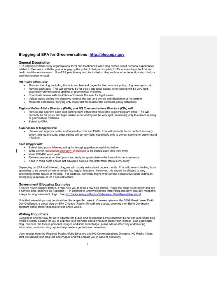 Blogging at EPA: Guidelines | PDF | Blog | United States Environmental ...