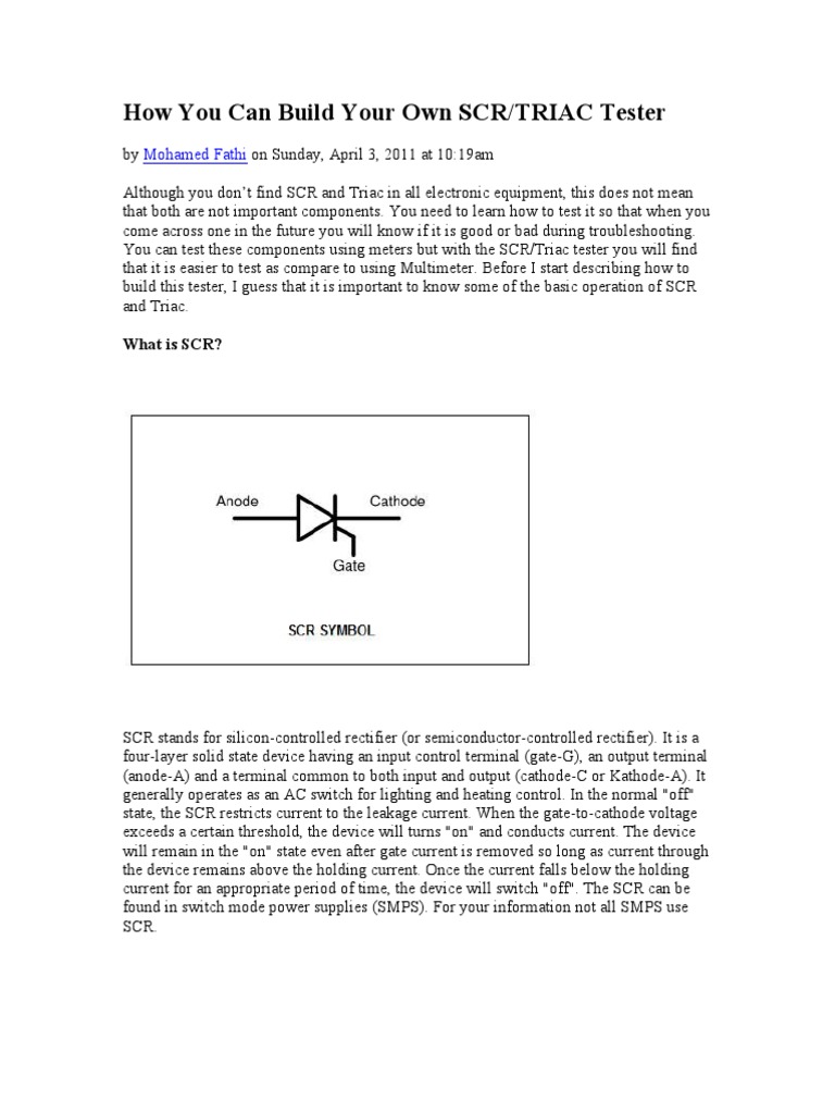 Build Your Own SCR/Triac Tester | PDF | Components | Electric Current