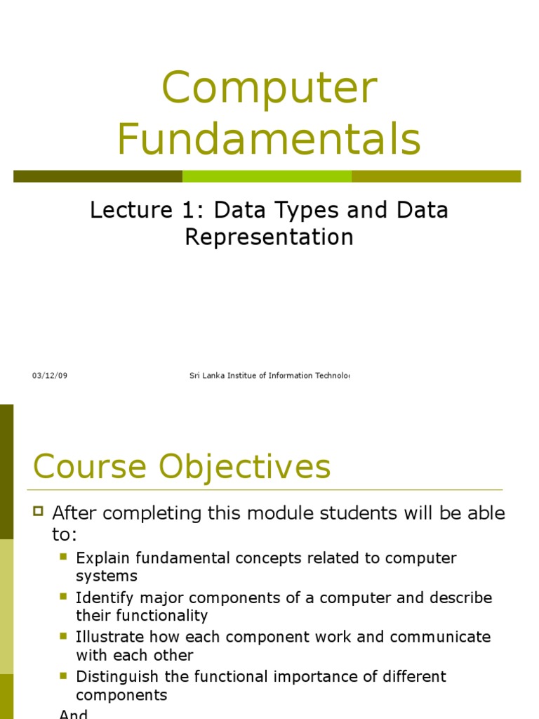 Computer Fundamentals Lecture01 Sri Lanka Institute of Information Technology (SLIIT) | PDF ...