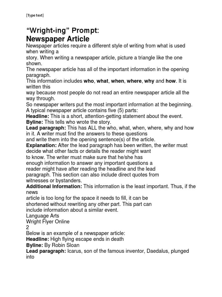 "Wright-Ing" Prompt: Newspaper Article: (Type Text) | PDF