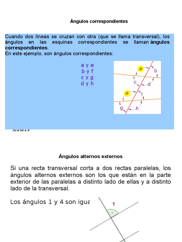 Ejemplos De ángulos Correspondientes Ángulos Alternos Internos: