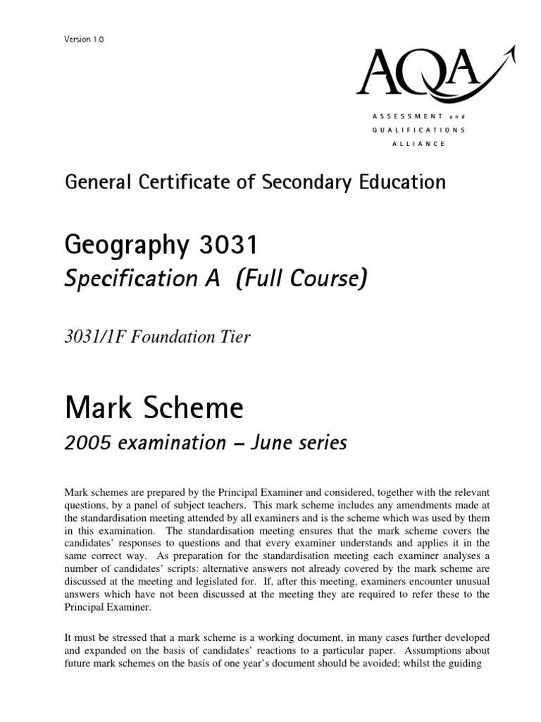 AQA Geography 2005 Markscheme | PDF | Erosion | Soil