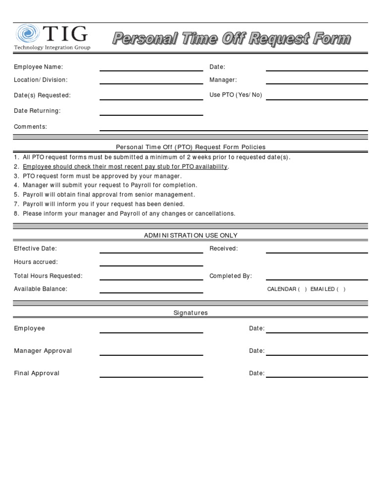 PTO Request Form Guidelines | PDF