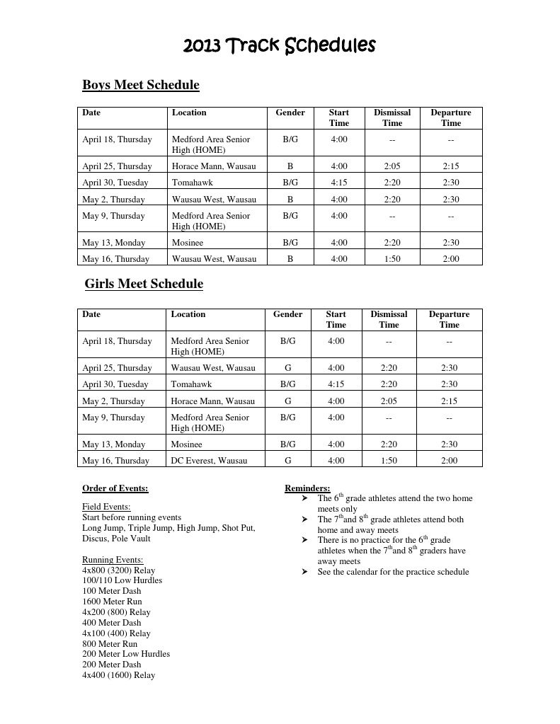 2013 Track Schedule | PDF