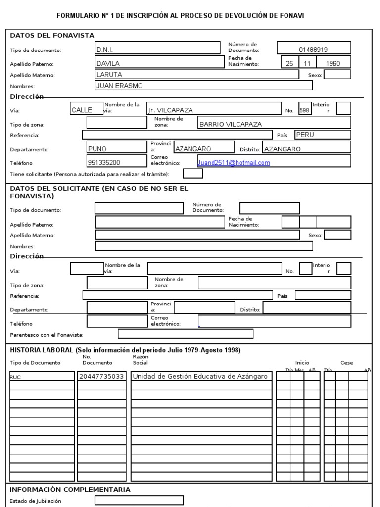Formulario de FONAVI | PDF