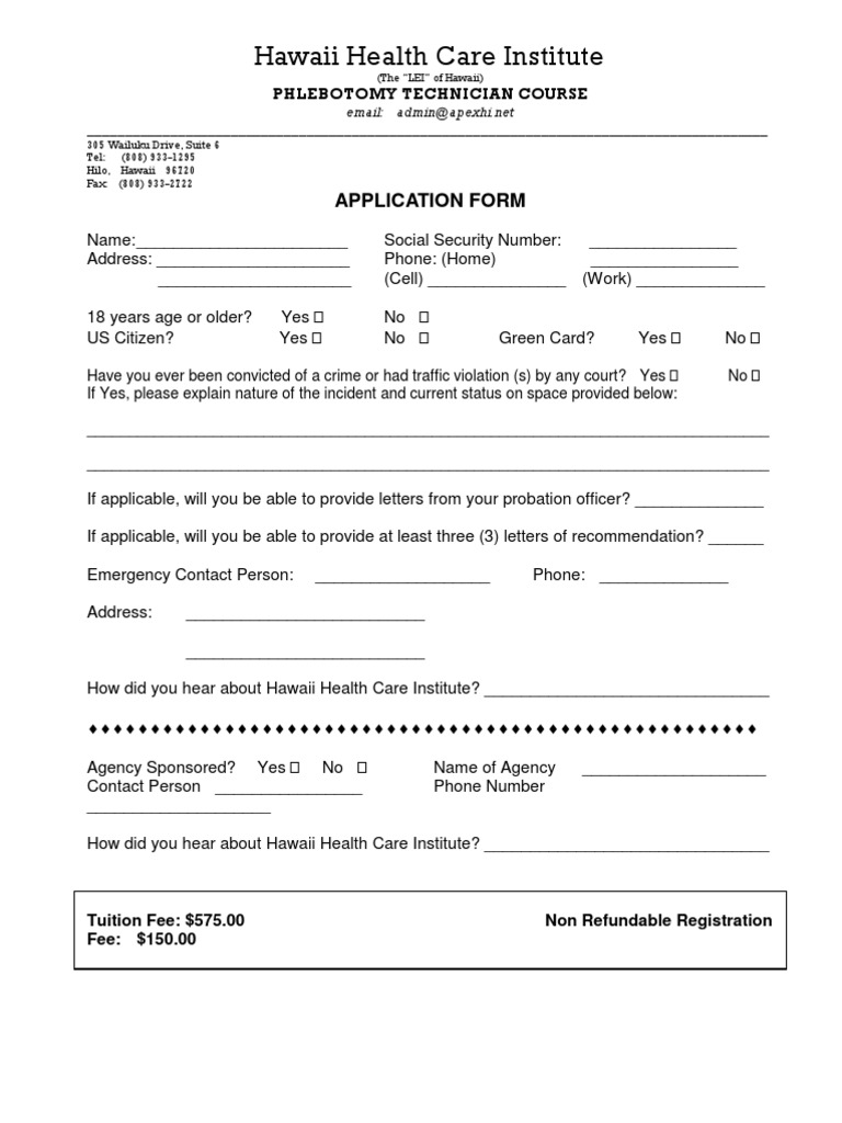 Phlebotomy Tech Form | PDF | Physical Examination | Physician