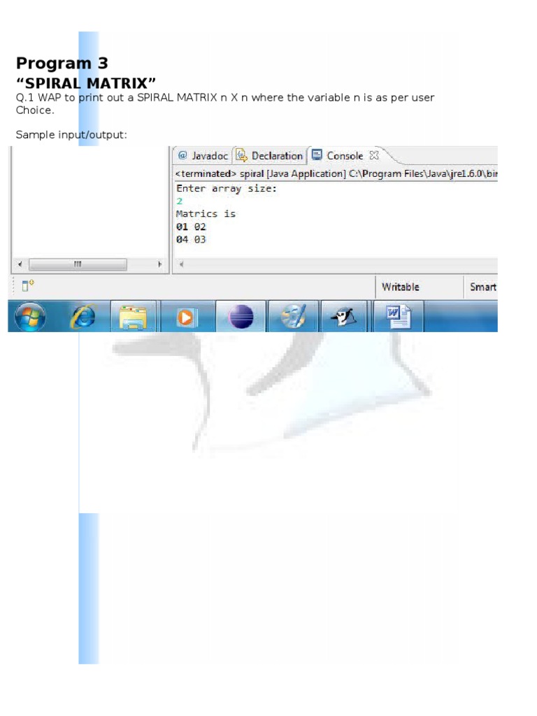 Java Spiral Matrix Program | PDF