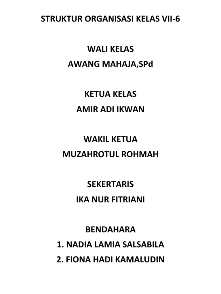 Struktur Organisasi Kelas Vii | PDF Struktur Organisasi Kelas Vii | PDF