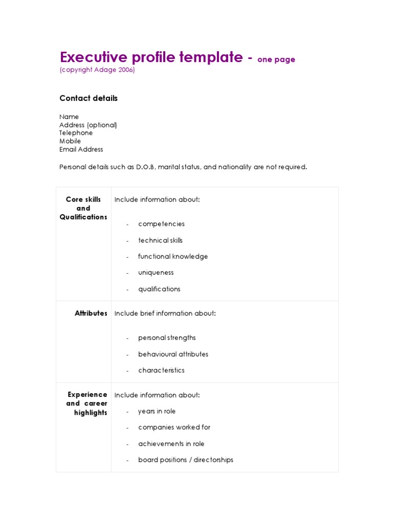 Executive Profile Template | PDF