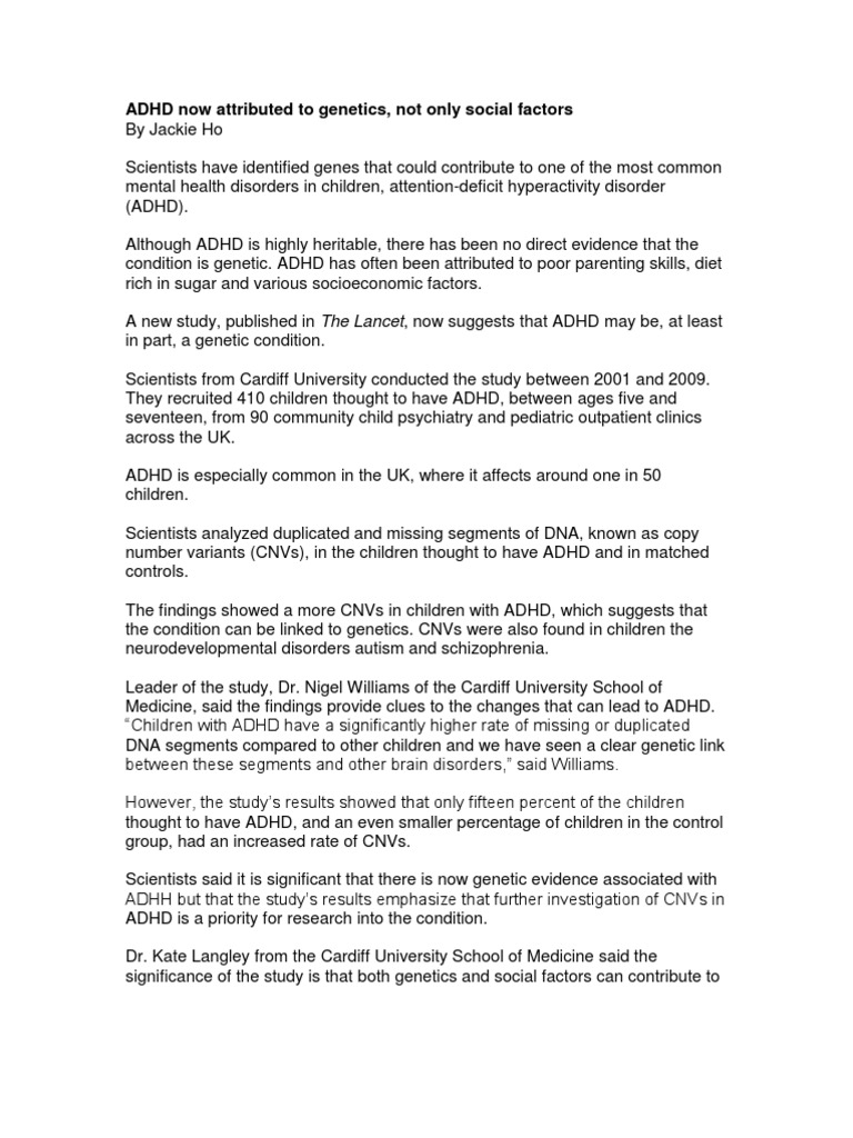 Genetic Link to ADHD Uncovered | PDF | Attention Deficit Hyperactivity ...