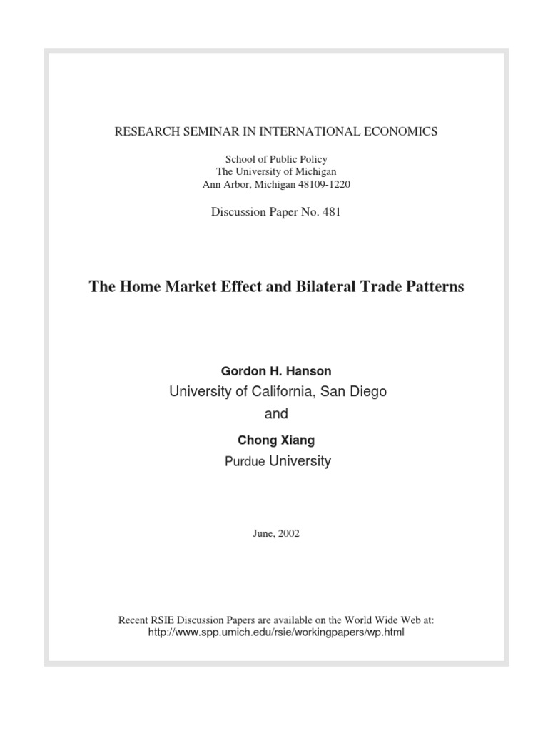The Home Market Effect and Bilateral Trade Patterns: Research Seminar ...