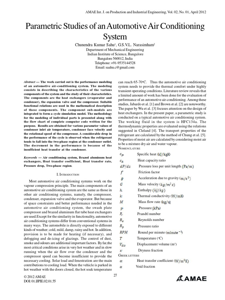 Parametric Studies of An Automotive Air Conditioning System | PDF ...