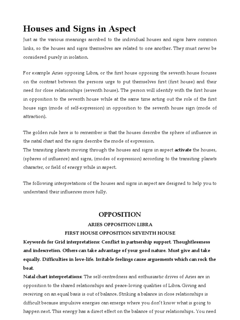 Houses and Signs in Aspect | PDF | Family | Emotions