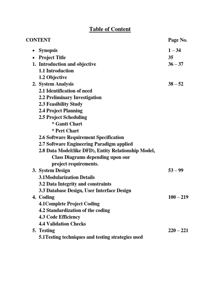 Table of Content: Synopsis Project Title | PDF | Computers | Technology & Engineering