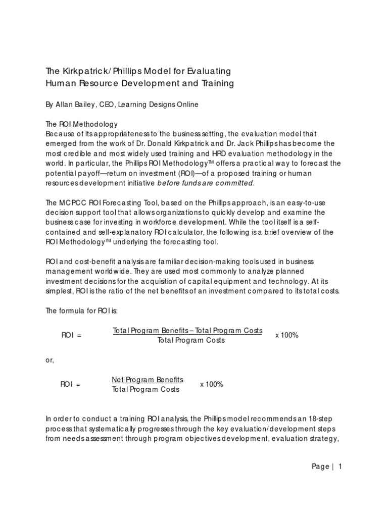The Kirkpatrick Phillips Evaluation Model of Training | PDF | Return On ...