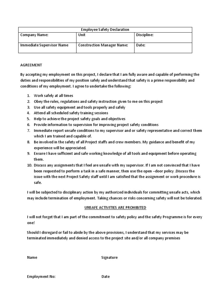 Employee Declaration Form | PDF