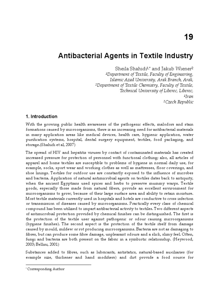 Antibacterial Agents in Textile Industry PDF | PDF | Antimicrobial ...