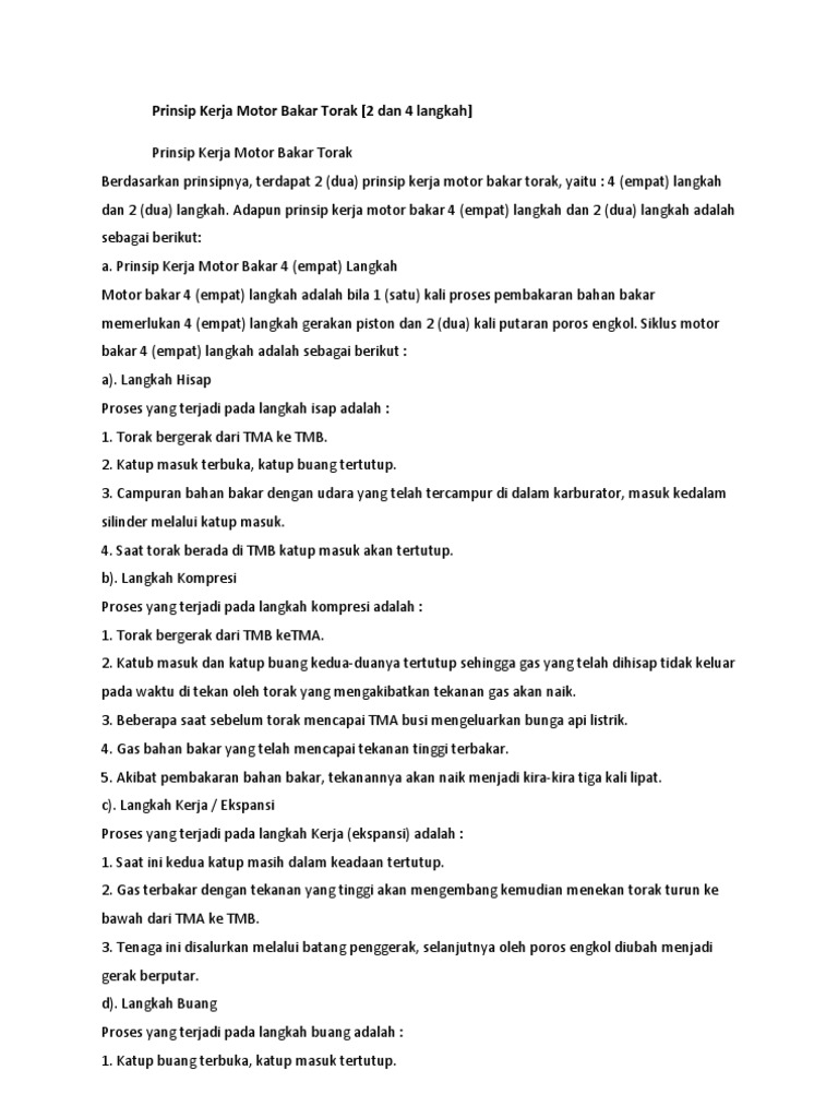 Prinsip Kerja Motor Bakar Torak | PDF | Teknologi & Rekayasa