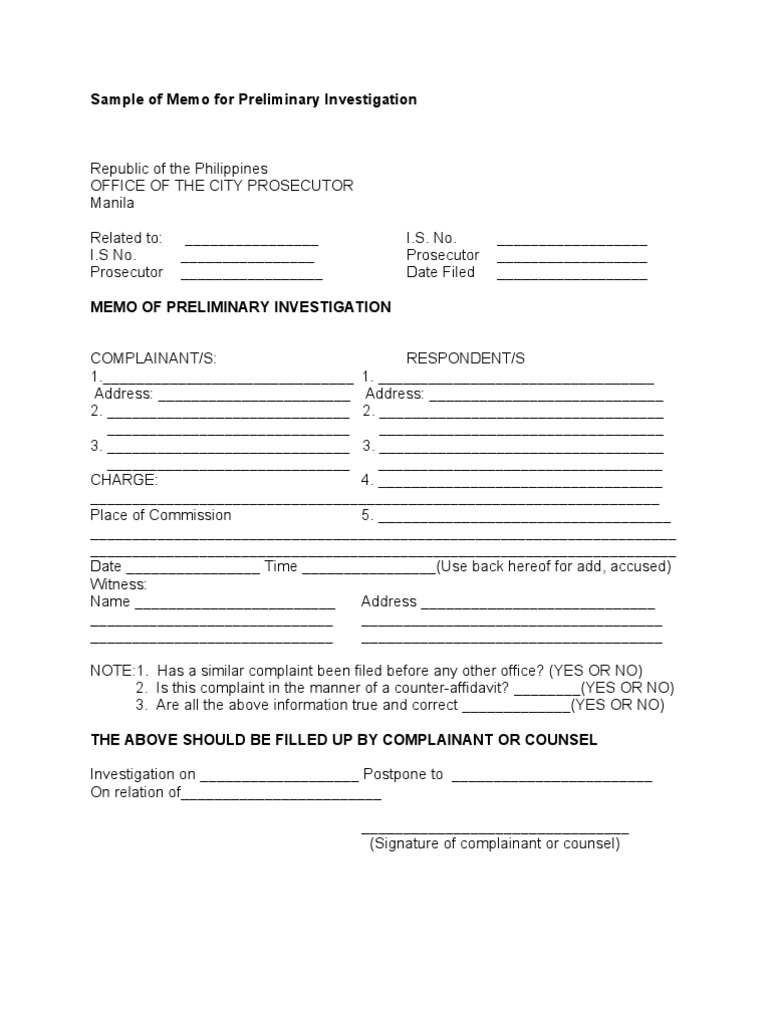 Sample of Memo For Preliminary Investigation | PDF