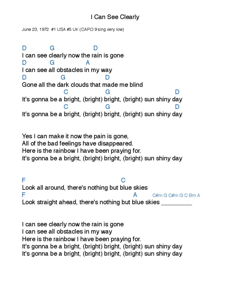 I Can See Clearly Now Lyrics | PDF