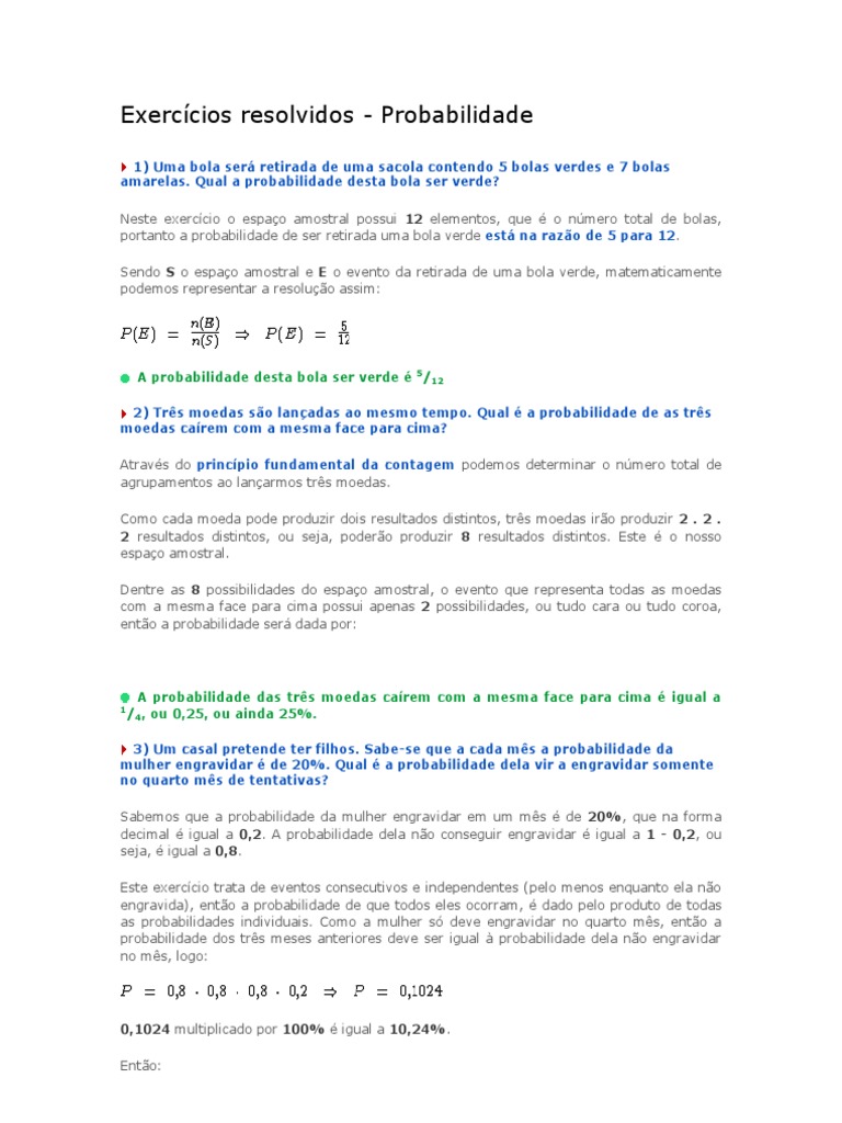 Exercícios resolvidos Probabilidade | Probabilidade | Gravidez