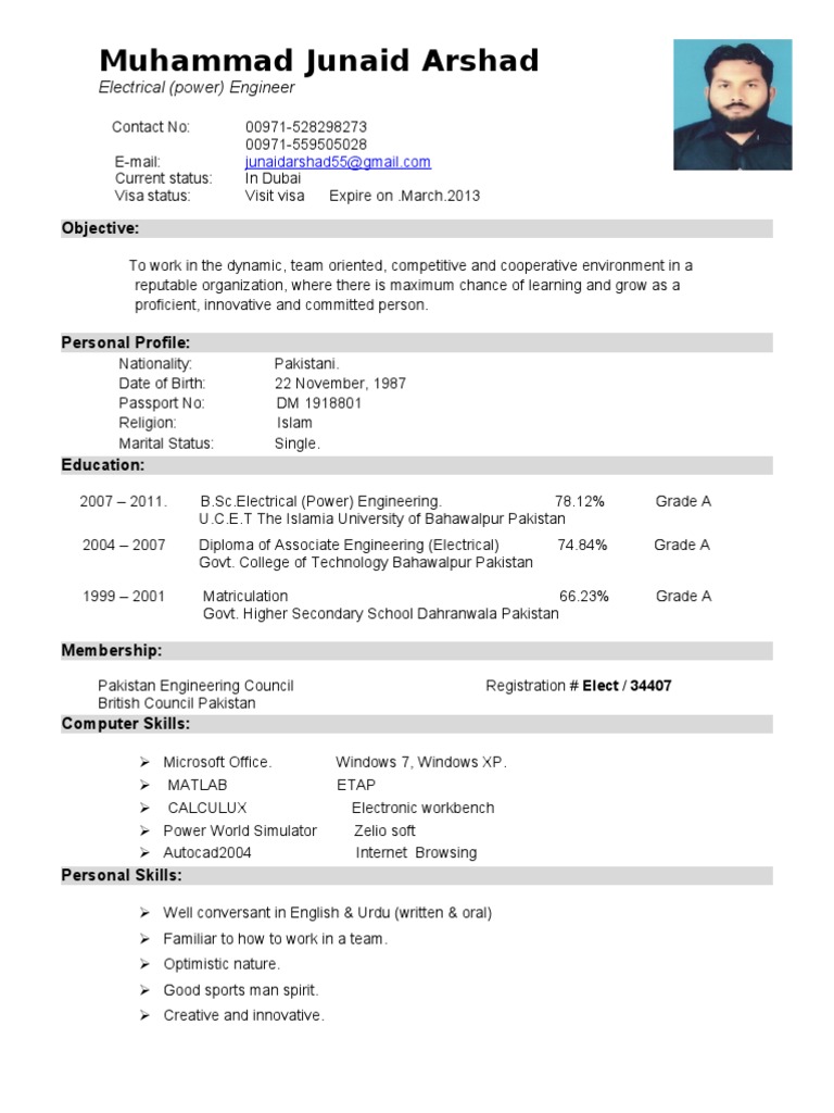 Muhammad Junaid Arshad: Electrical (Power) Engineer | PDF