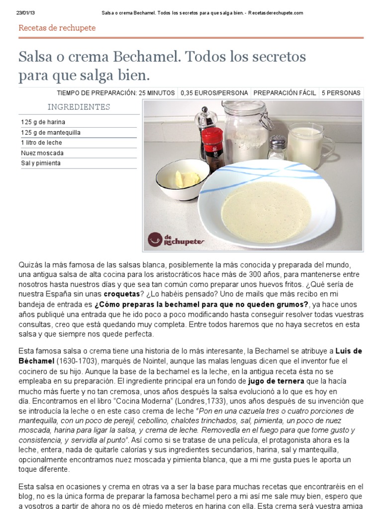 Receta de Salsa Bechamel Perfecta | PDF | Cocina mediterranea | Comida ...
